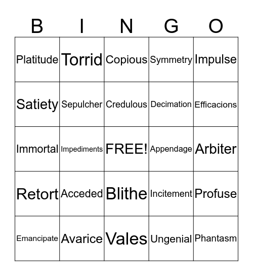 British literature Bingo Card
