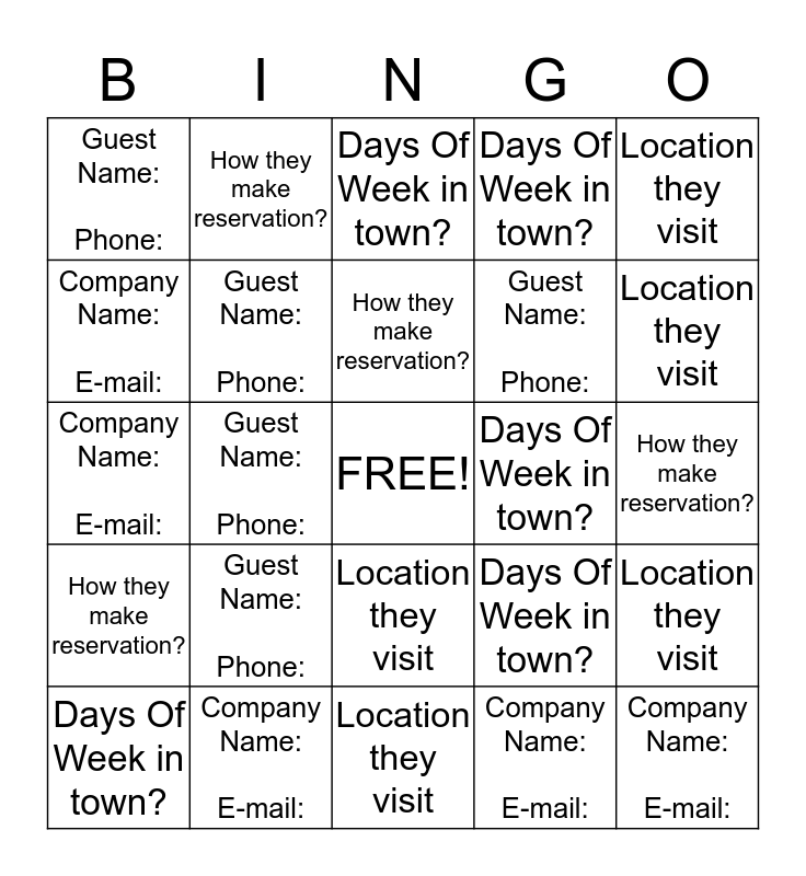 Fill the card get 25 Bingo Bucks Bingo Card