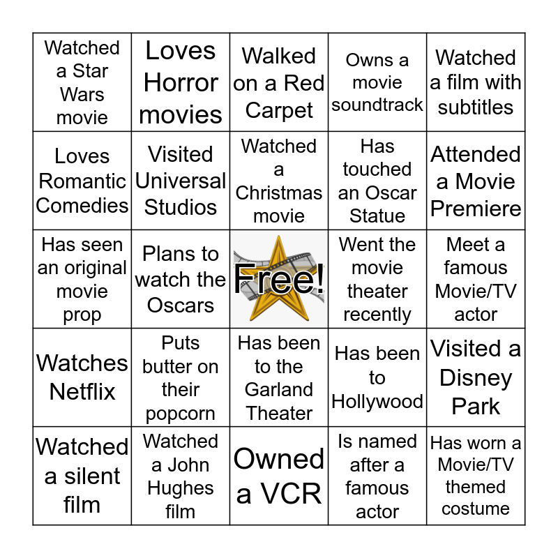 Movie Get to Know You BINGO 1. Find a teammate that fits the topic 2 ...