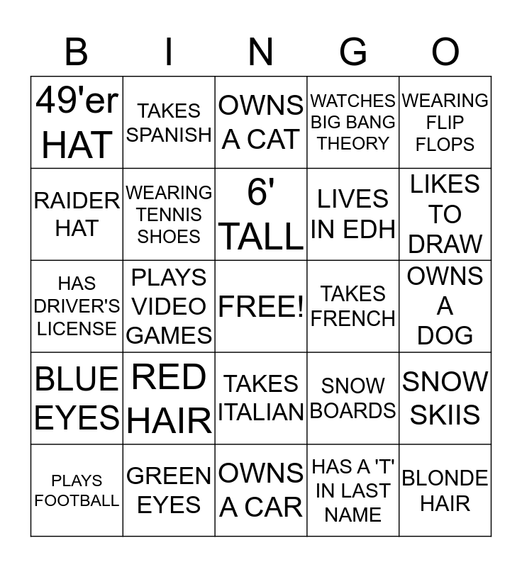MIX IT UP BINGO Card