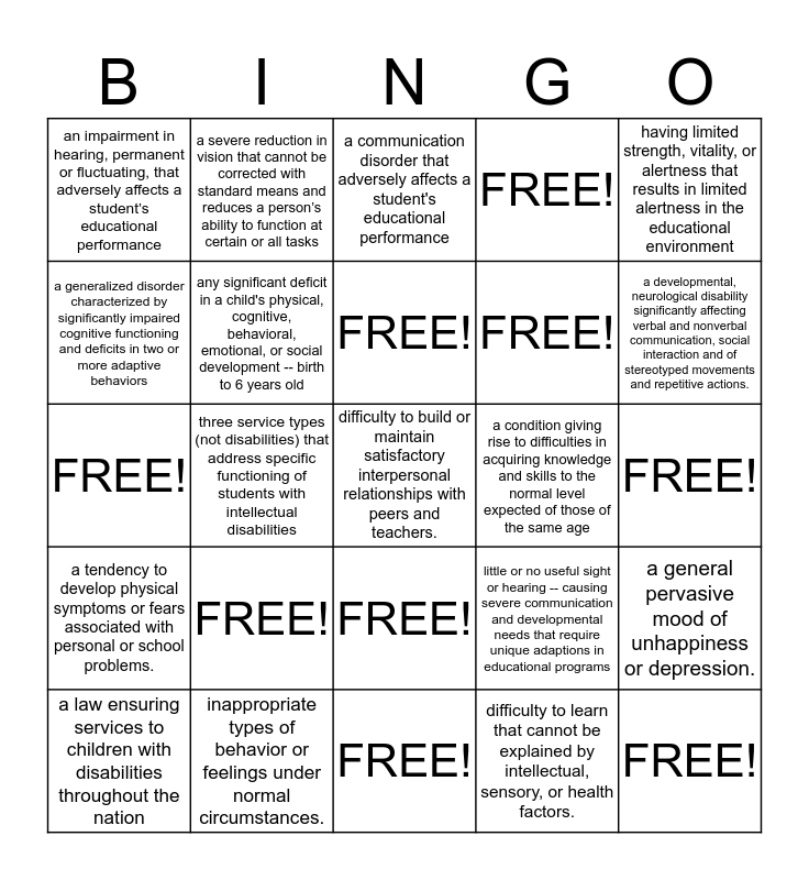 Disability Bingo Card