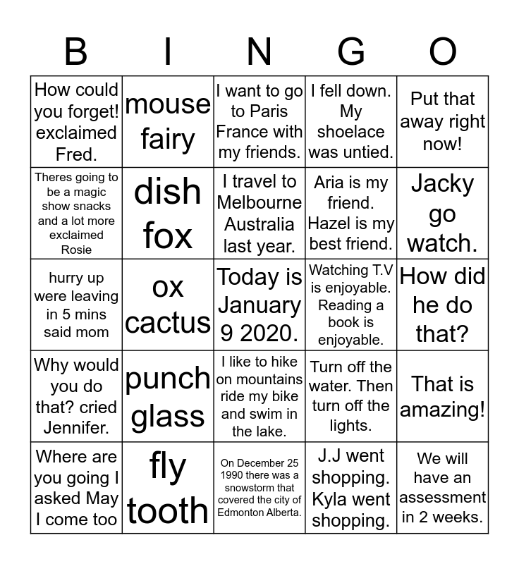 Review Bingo Card
