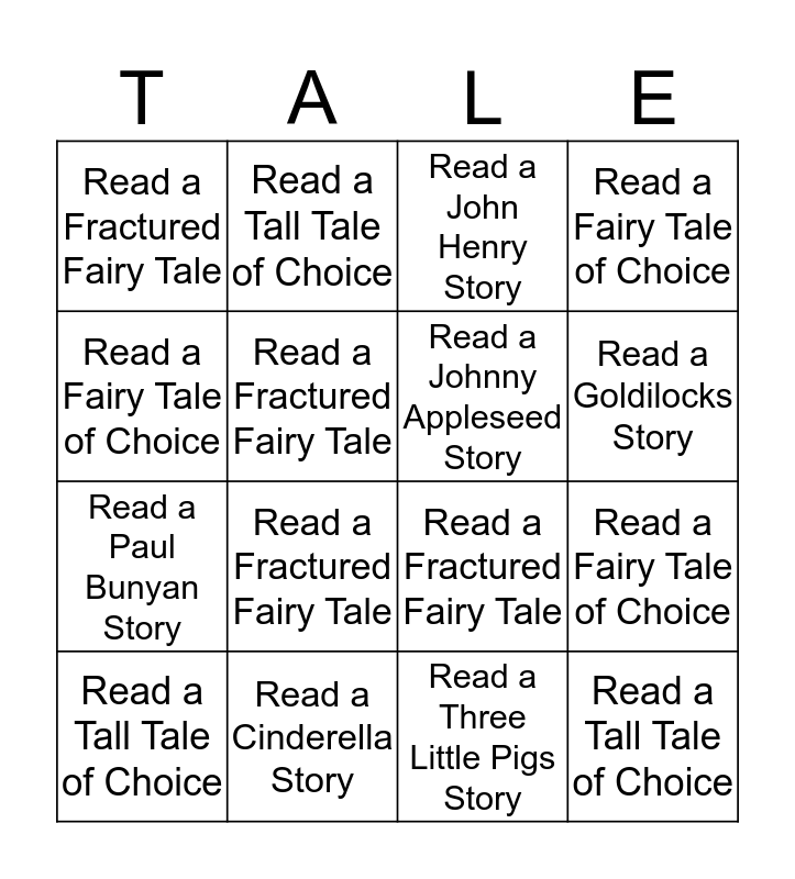 Fairy Tales and Tall Tales Bingo Card