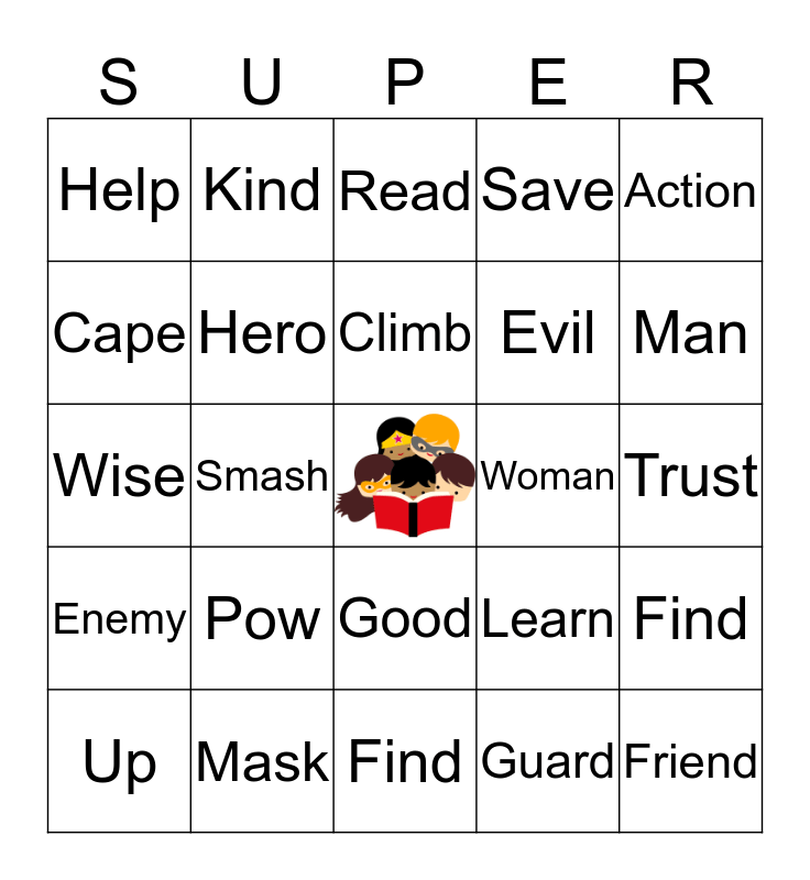 Super Hero Words Bingo Card
