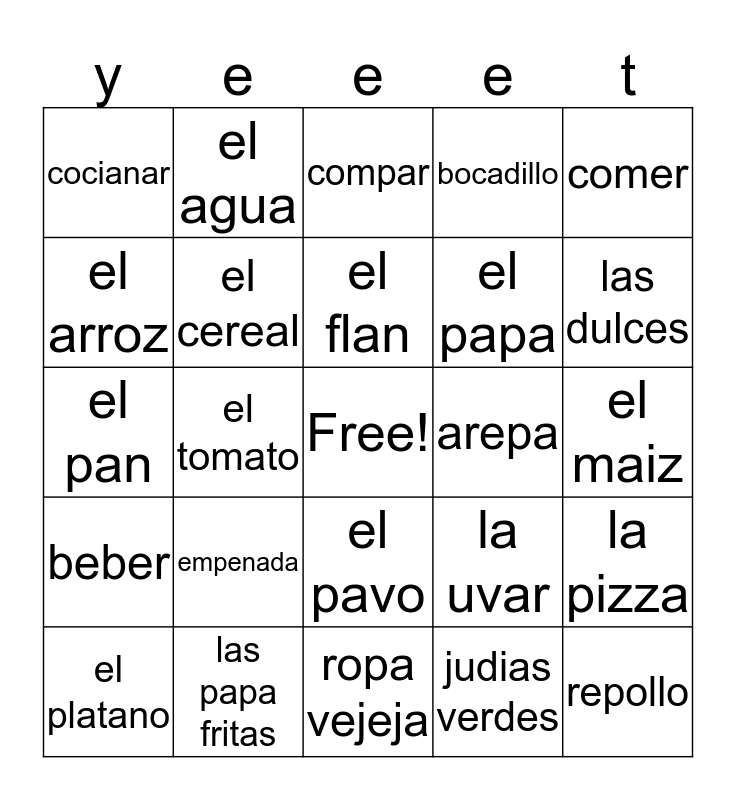 yeet Bingo Card