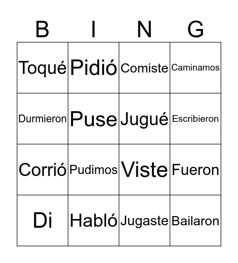 Spanish Bingo Card