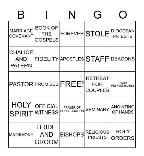 SACRAMENTS OF SERVICE Bingo Card