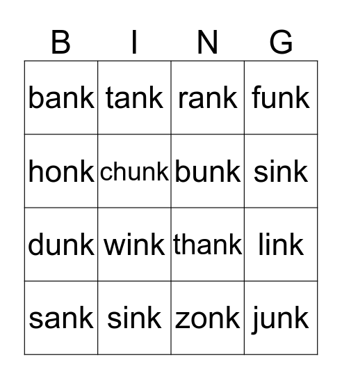 -NK Glued Sounds BINGO Card