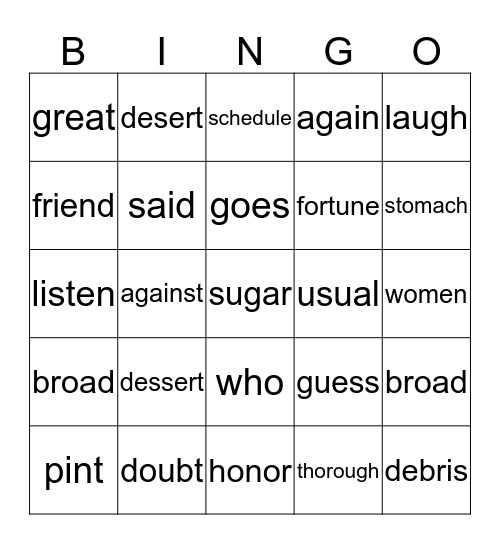 Red Word BINGO Card