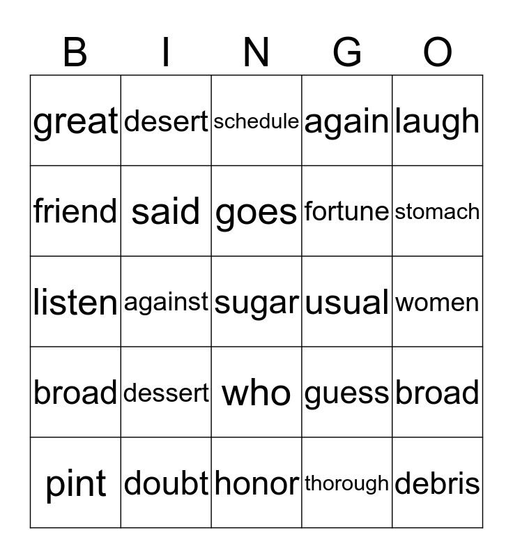 Red Word BINGO Card
