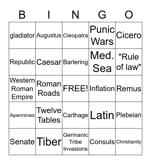 Rome Bingo Card