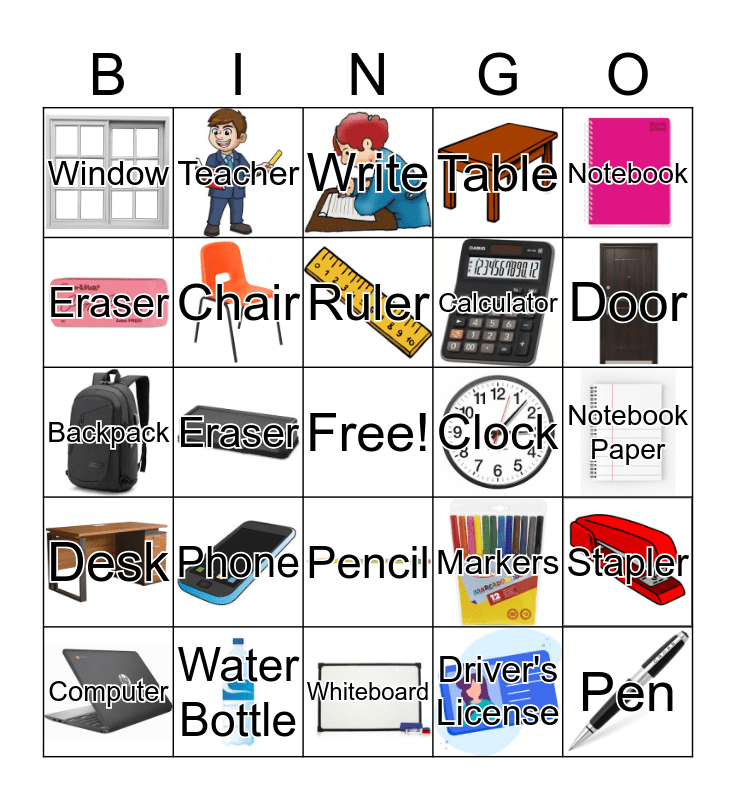 Classroom Objects Bingo Card