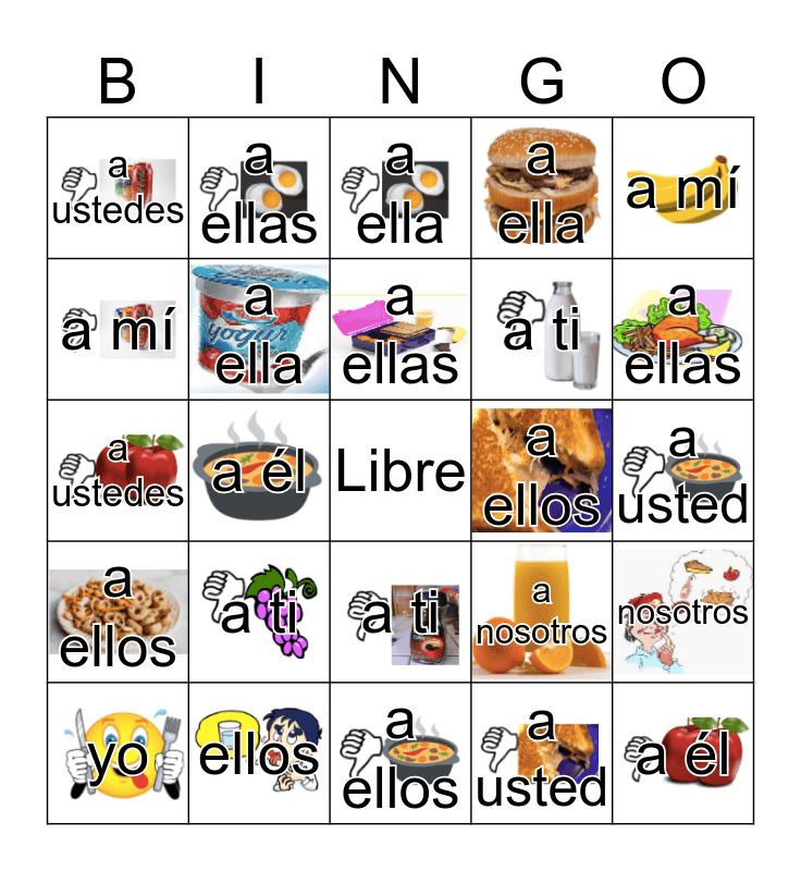 8th: Las comidas + gustar Bingo Card