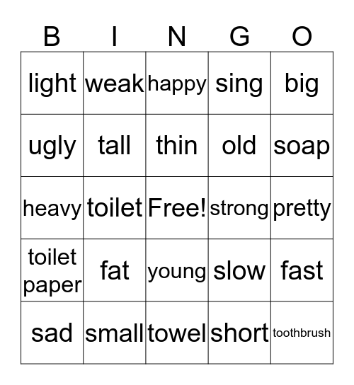 Adjectives Bingo Card