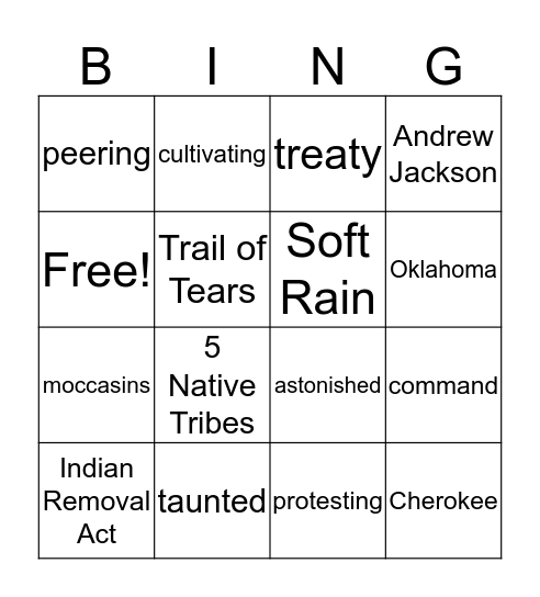 Soft Rain Chapters 1-4 Vocabulary Bingo Card