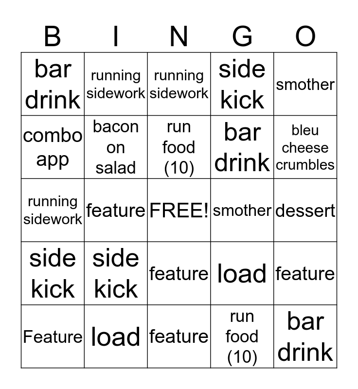 TEXAS ROADHOUSE Bingo Card