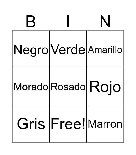 Los Colores Bingo Card