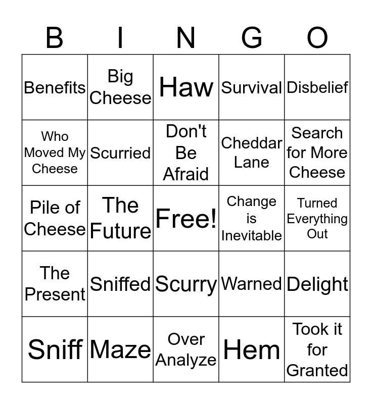 Who Moved My Cheese Bingo Card