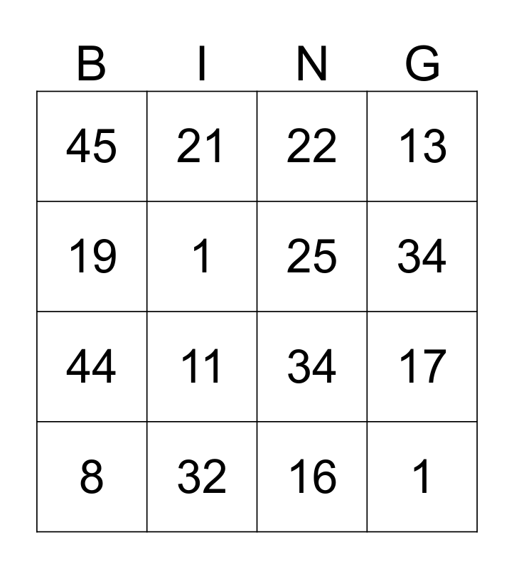 number Bingo 1 - 50 Bingo Card