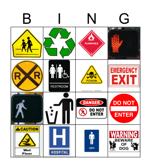 Safety Sign Bingo Card