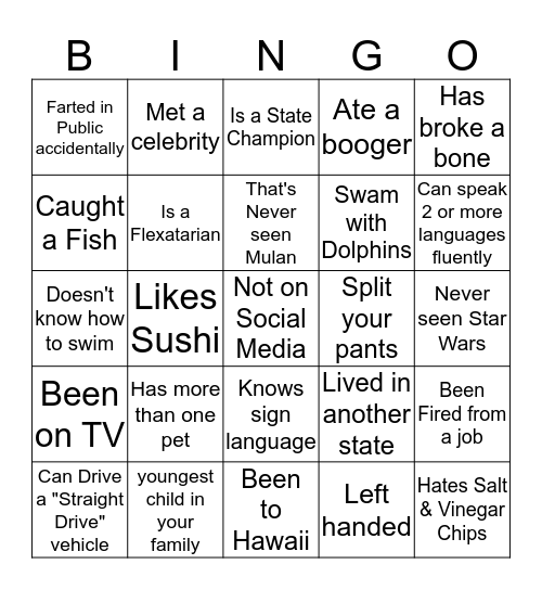 CONNECT GTKY BINGO Card
