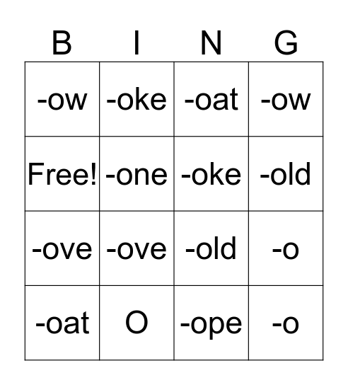 Long o Bingo Card
