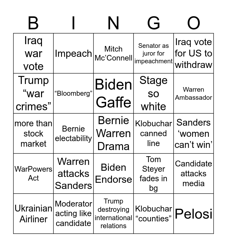 Dem Debate 7 Bingo Card