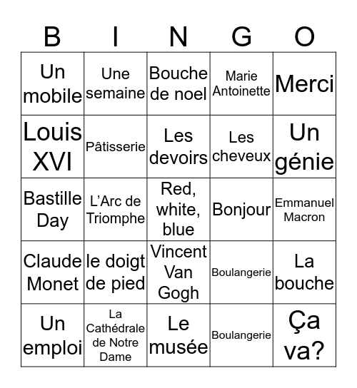 France Bingo Card