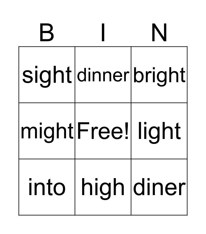 Words with /ie/ and /i-e/ Bingo Card