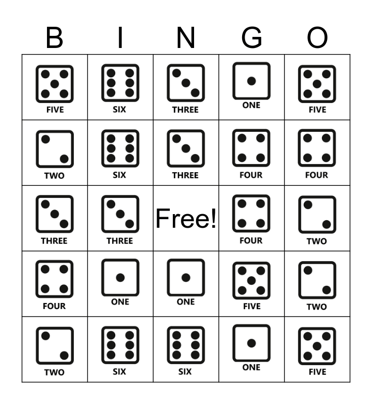 Dice Bingo Card Dice Bingo Card