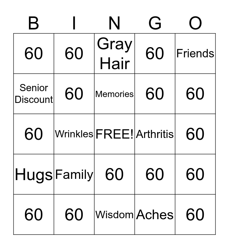 MARGIE'S 60TH BIRTHDAY BINGO Card