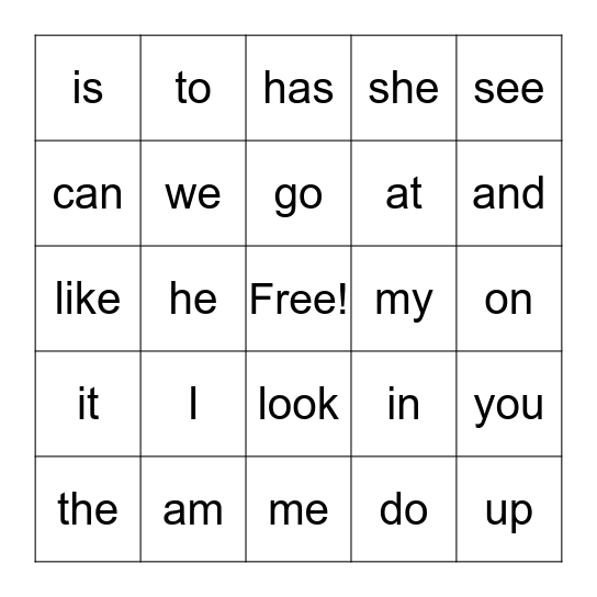 Club 25 Words Bingo Card