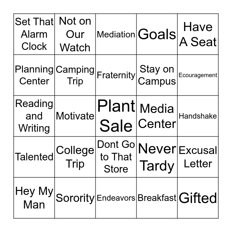 Attendance Bingo Card