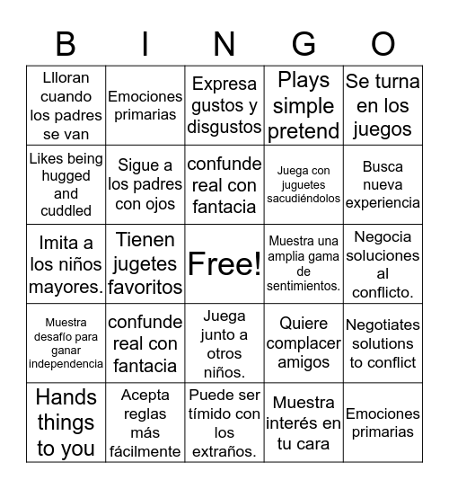 Social Emotional Development Bingo Card