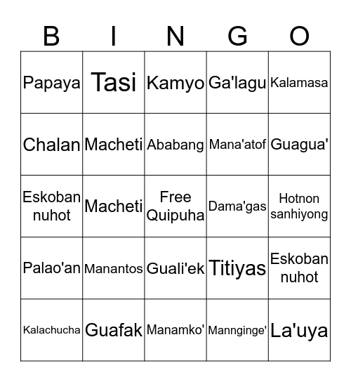 CHamoru Bingo Card