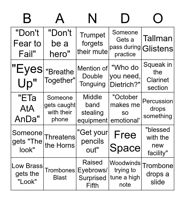 Bando Bingo Bingo Card