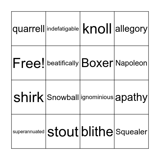 Animal Farm Bingo Card