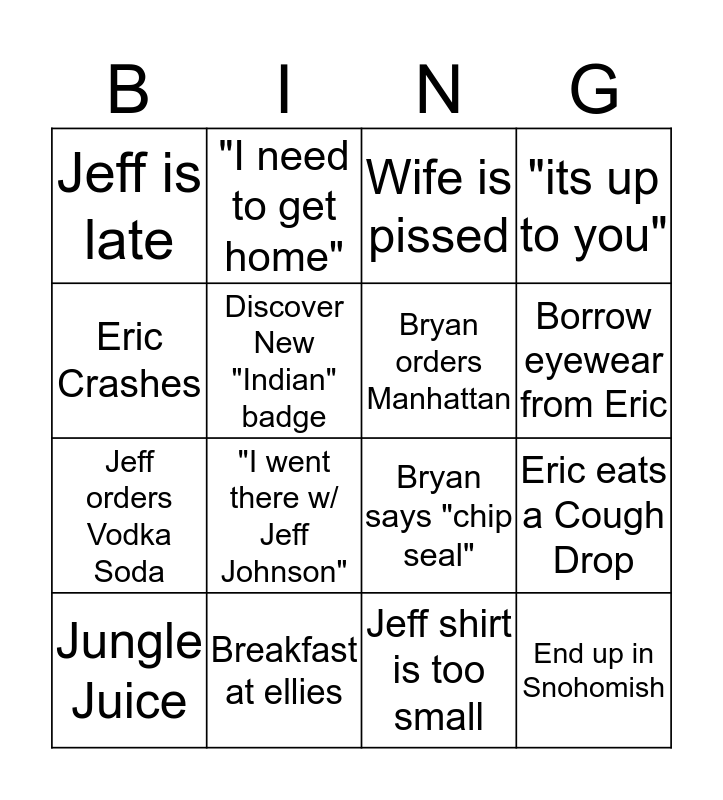 Motorcycle Ride Bingo Card