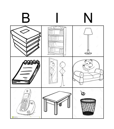 HOUSEHOLD ITEMS (Pictures) Bingo Card