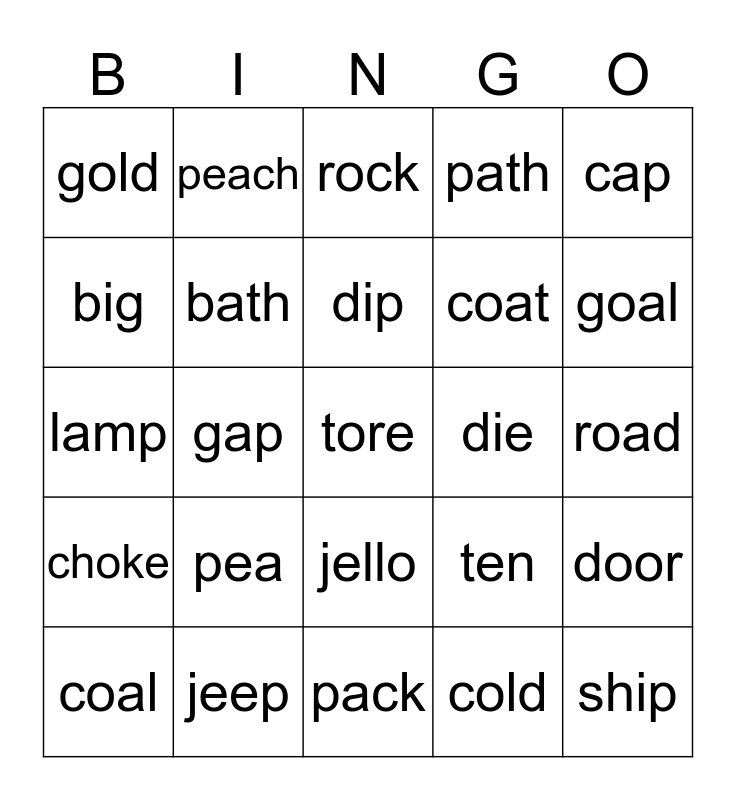 Minimal Pairs Bingo Card