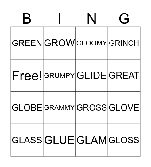 /GR/ AND /GL/ Bingo Card