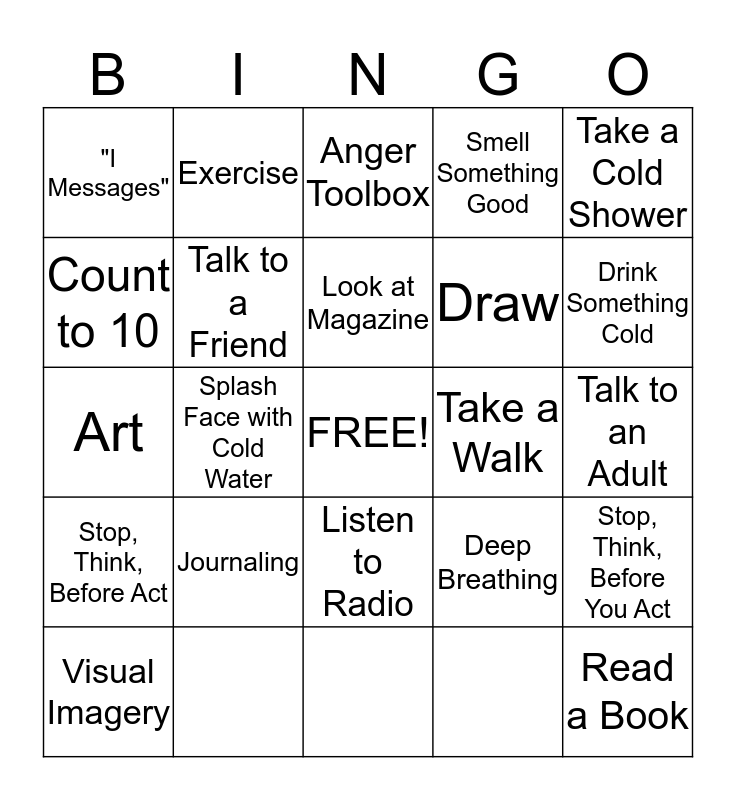 Positive Ways to Control Anger Bingo Card