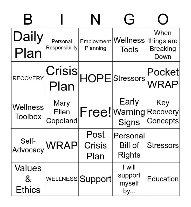 WRAP Bingo Card