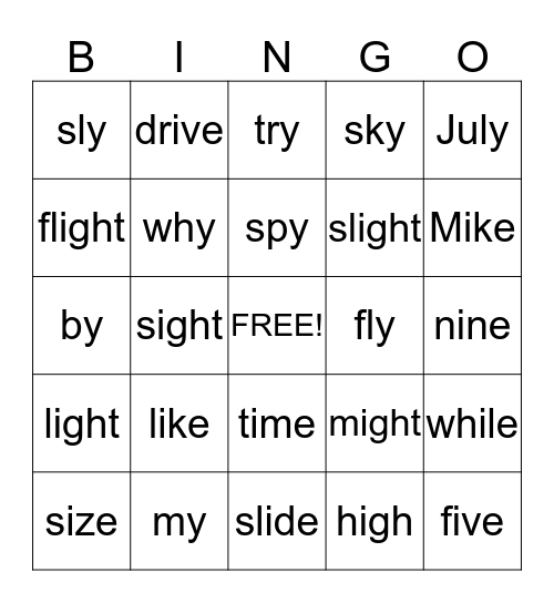 Long /i/ BINGO Card