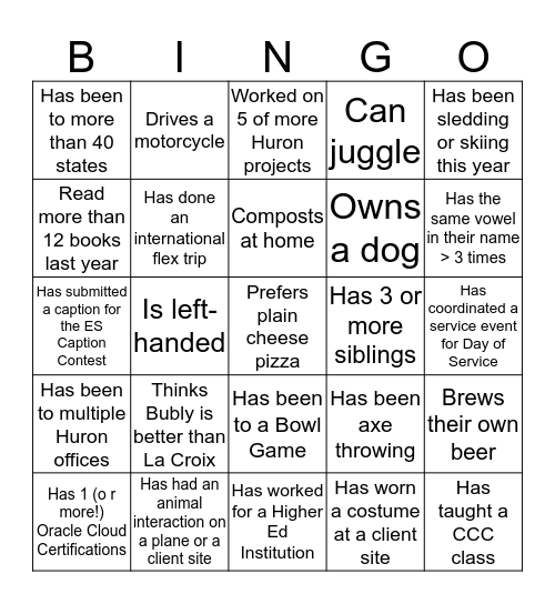 Oracle Team Bingo Card