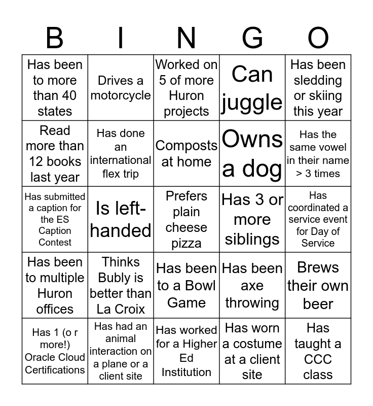 Oracle Team Bingo Card