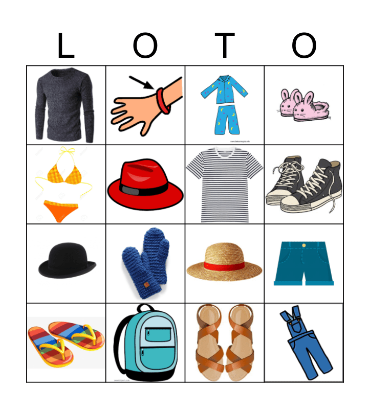 Les vêtements Bingo Card