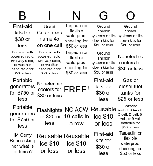 Florida Tax Exempt Bingo Card