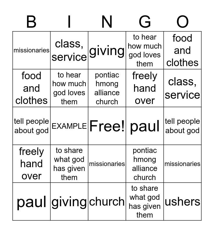 giving Bingo Card