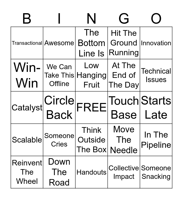 Staff Meeting Bingo Card